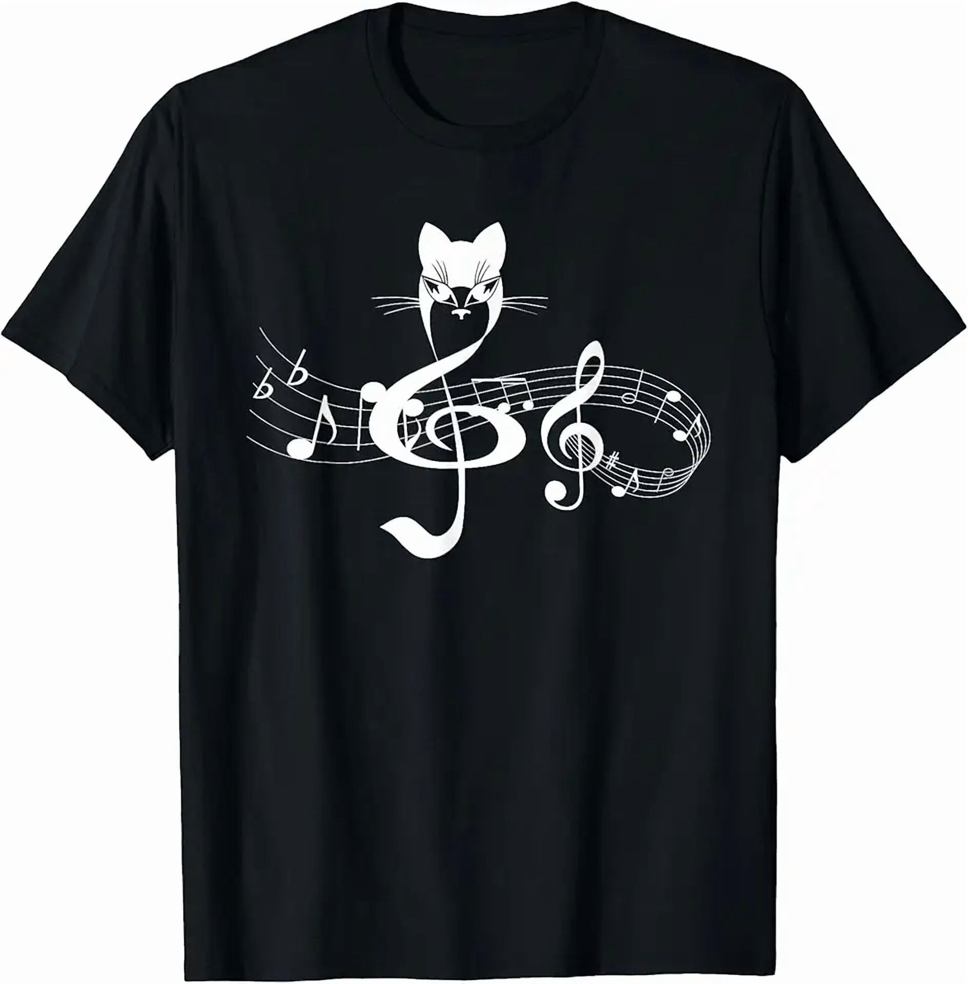 Funny Cat Treble Clef Musical Notes Unisex Short Sleeve Graphic Tee ...