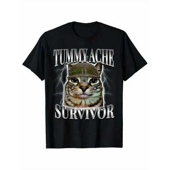 Funny Cat Tummy Ache Survivor Unisex T-Shirt Sarcastic Humor Meme ...