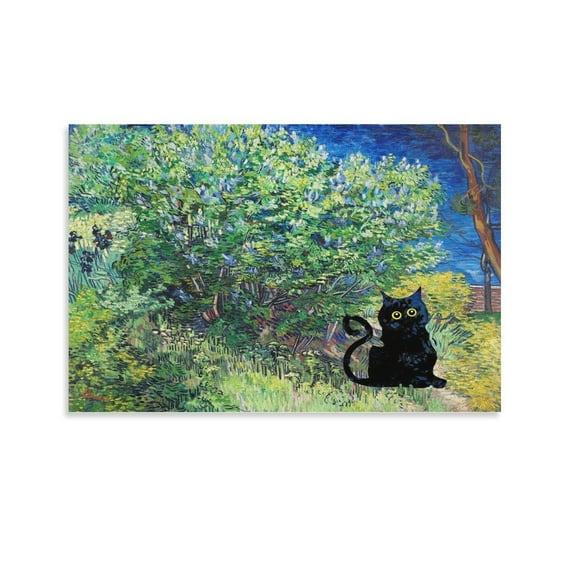 Funny Cat Wall Art Vincent Van Gogh Cat Canvas Print, Black Cat Canvas ...