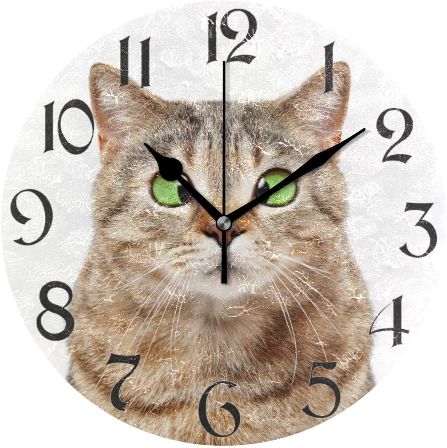 Funny Cat Wall Clocks Battery Operated 10 inch Silent Non-Ticking Quiet ...