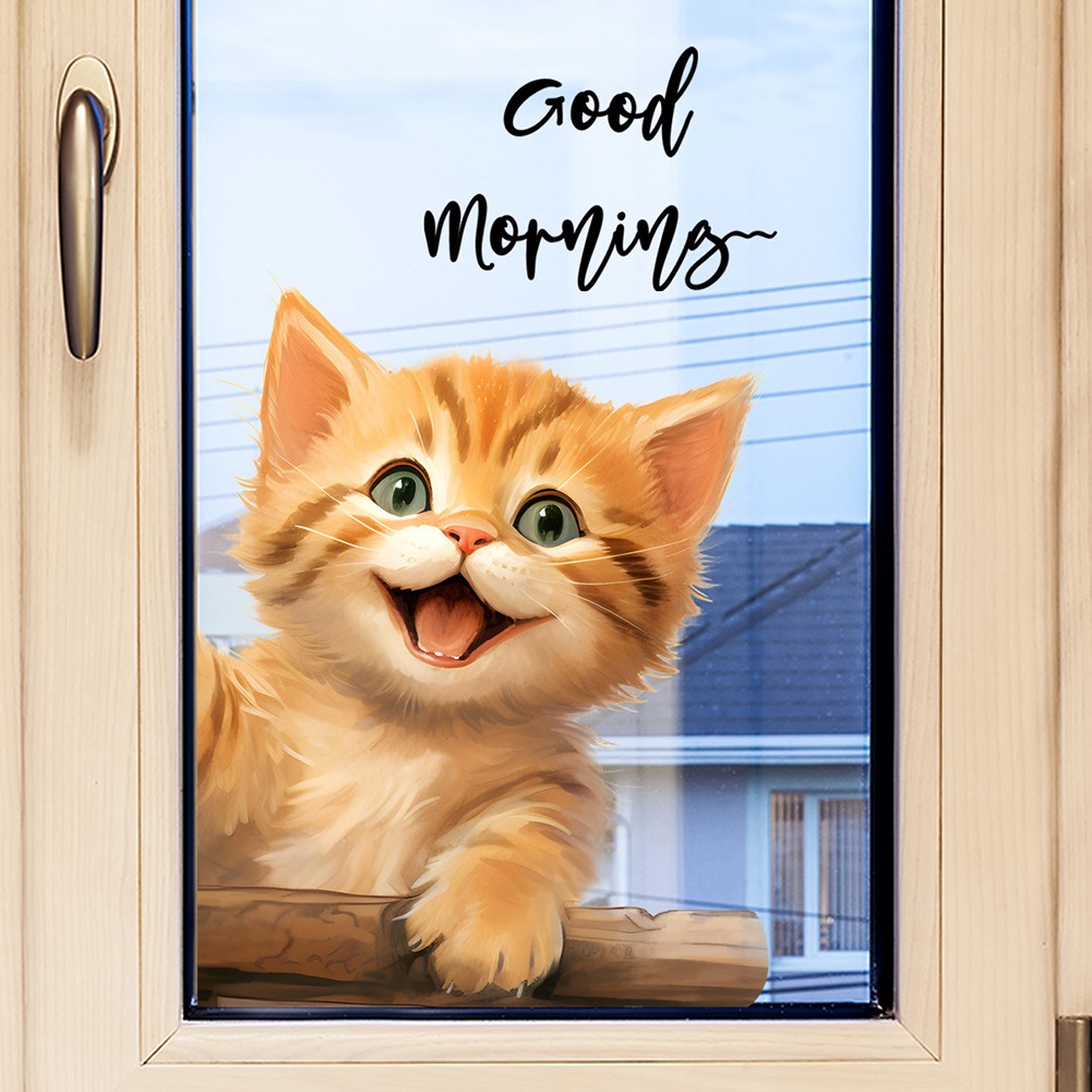 Funny Cat Wall Sticker Art Decals Door Decor Cute Animal Sticker For ...