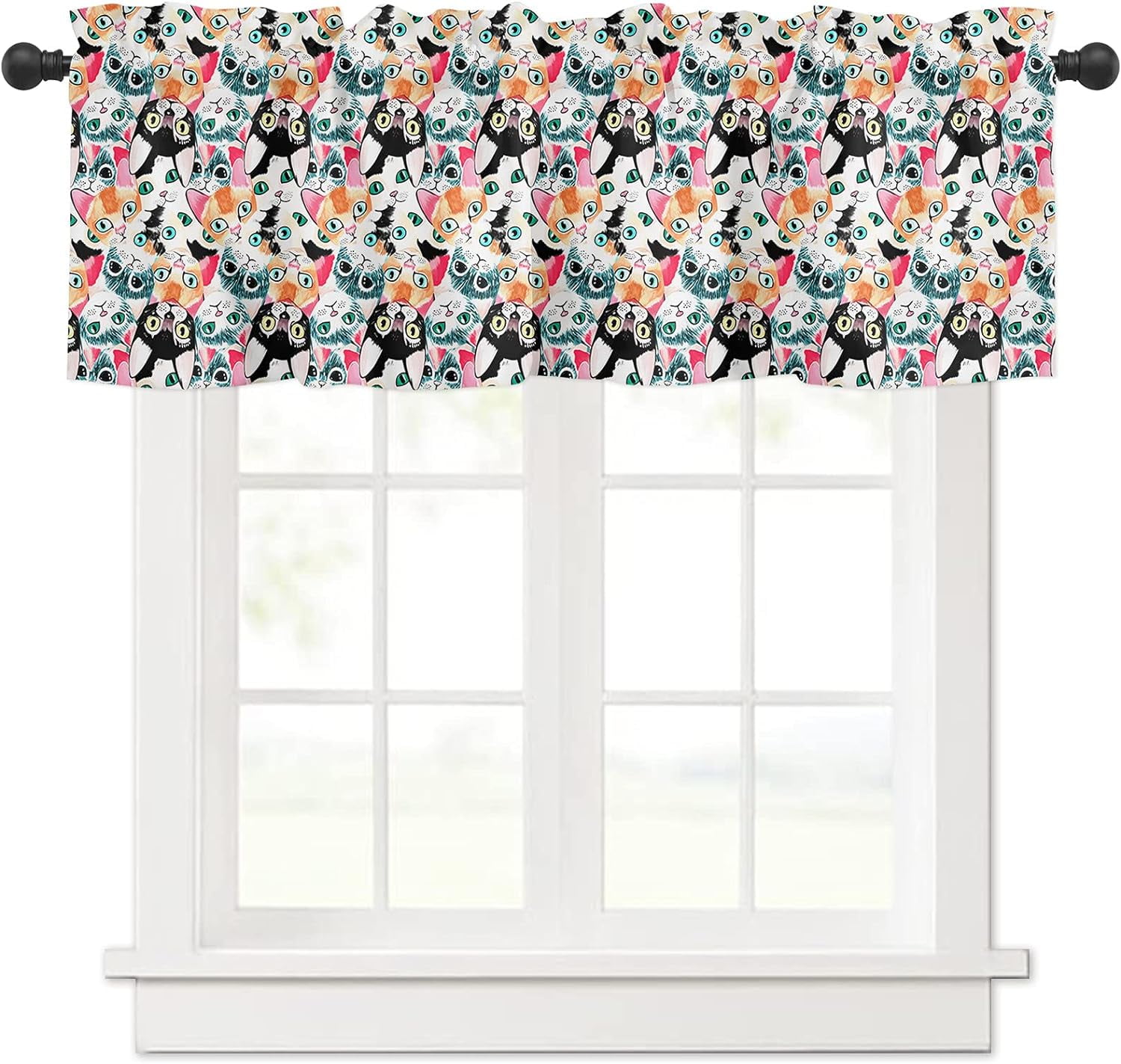 Funny Cat Window Curtain Valance for Kitchen Windows/Bathroom/Living ...