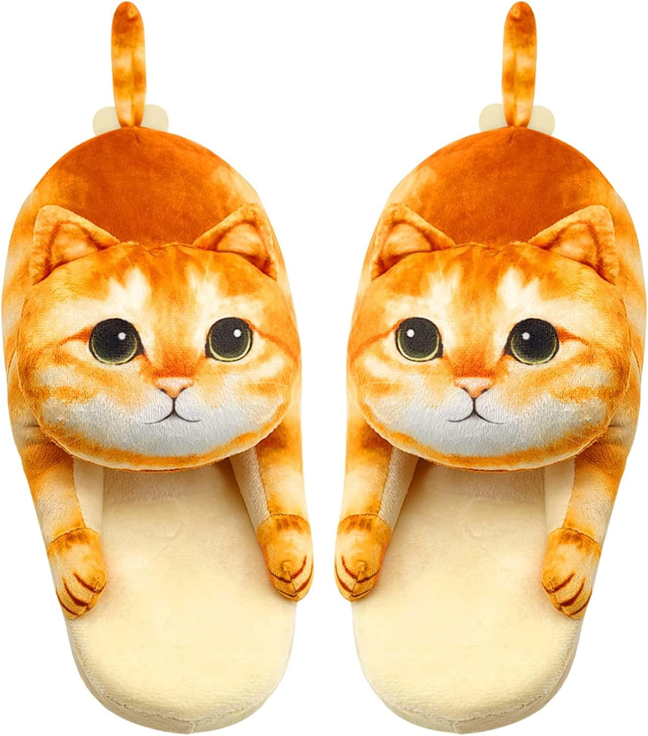 Funny Cat fuzzy Slippers for Women,Bedroom Fluffy Slippers House Shoes ...