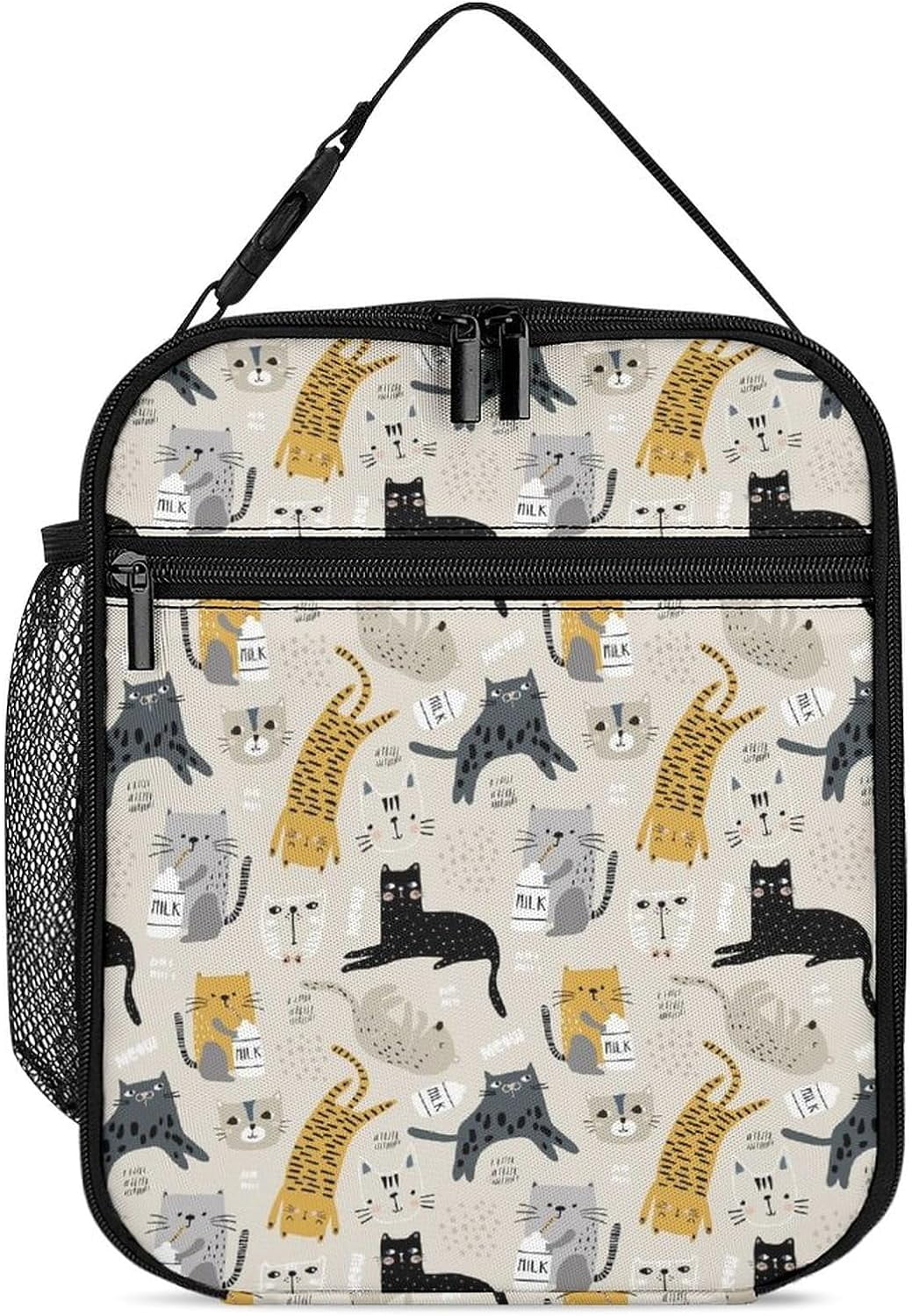 Funny Cats And Milk Bottle Lunch Bag, Portable Capacity Lunch Box ...