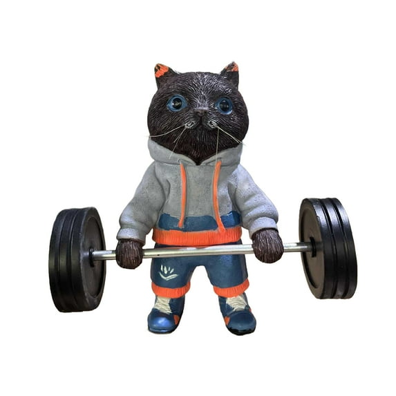 Funny Cats Lifting Barbell Figurine Statue Resin Cats Figurines Statues ...