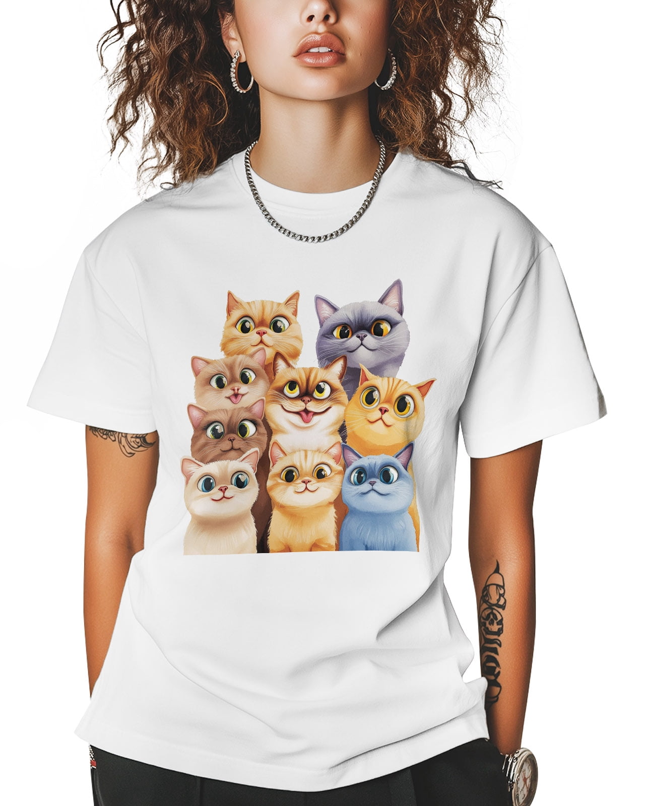 Funny Cats T Shirts for Women Short Sleeve Cotton Crewneck T-Shirt Cat ...