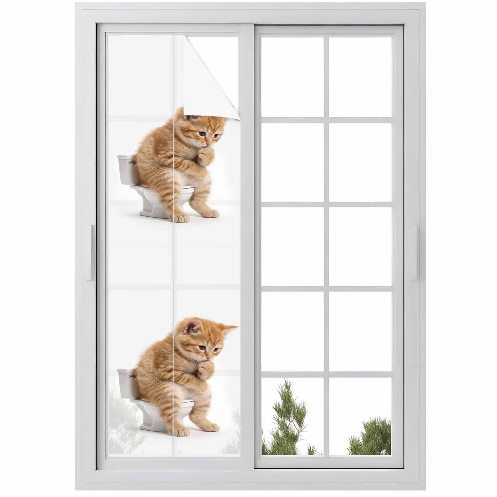 Funny Cats Window Privacy Film, Cute Art Fun Lovely Animals on Toilets ...