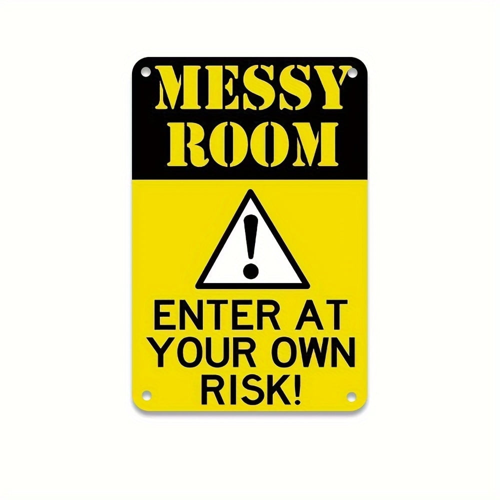 Funny Caution: Messy Room - Enter At Your Own Risk Metal Sign Wall Art ...