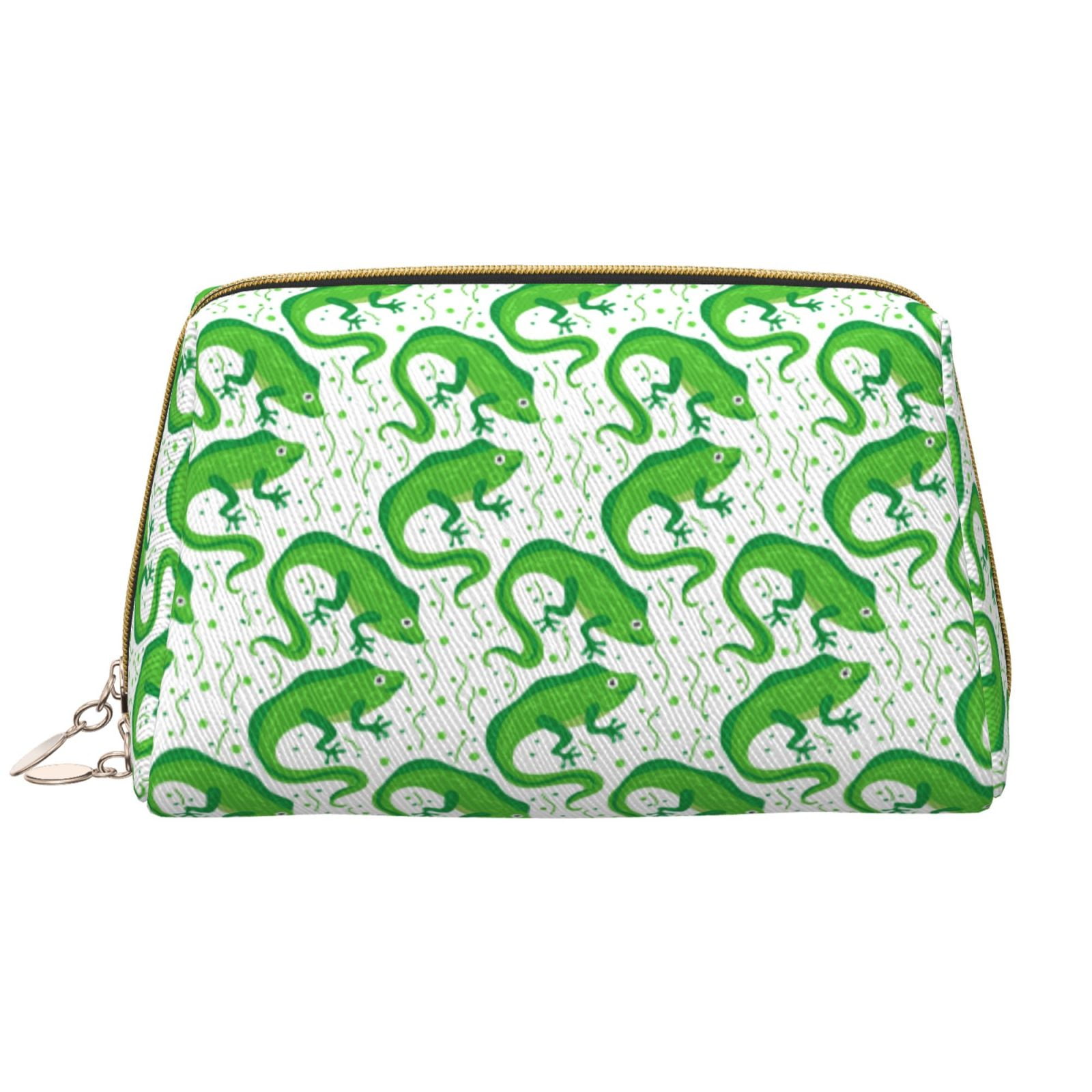 Funny Chameleon Lizard Green Makeup Bag, Leather Waterproof Travel ...