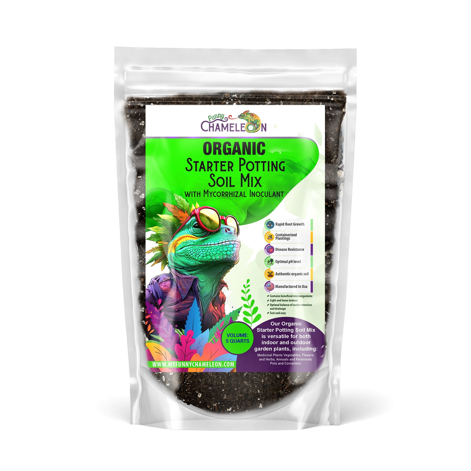 Funny Chameleon Organic Starter Potting Soil Mix with Mycorrhizal ...