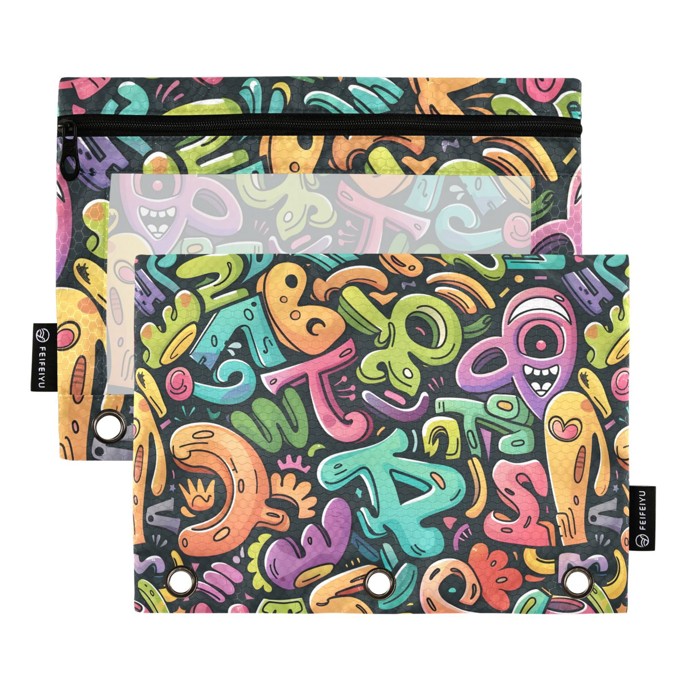 Funny Characters 2 Pack Pencil Pouch for 3 Ring Binder Smooth Zipper ...
