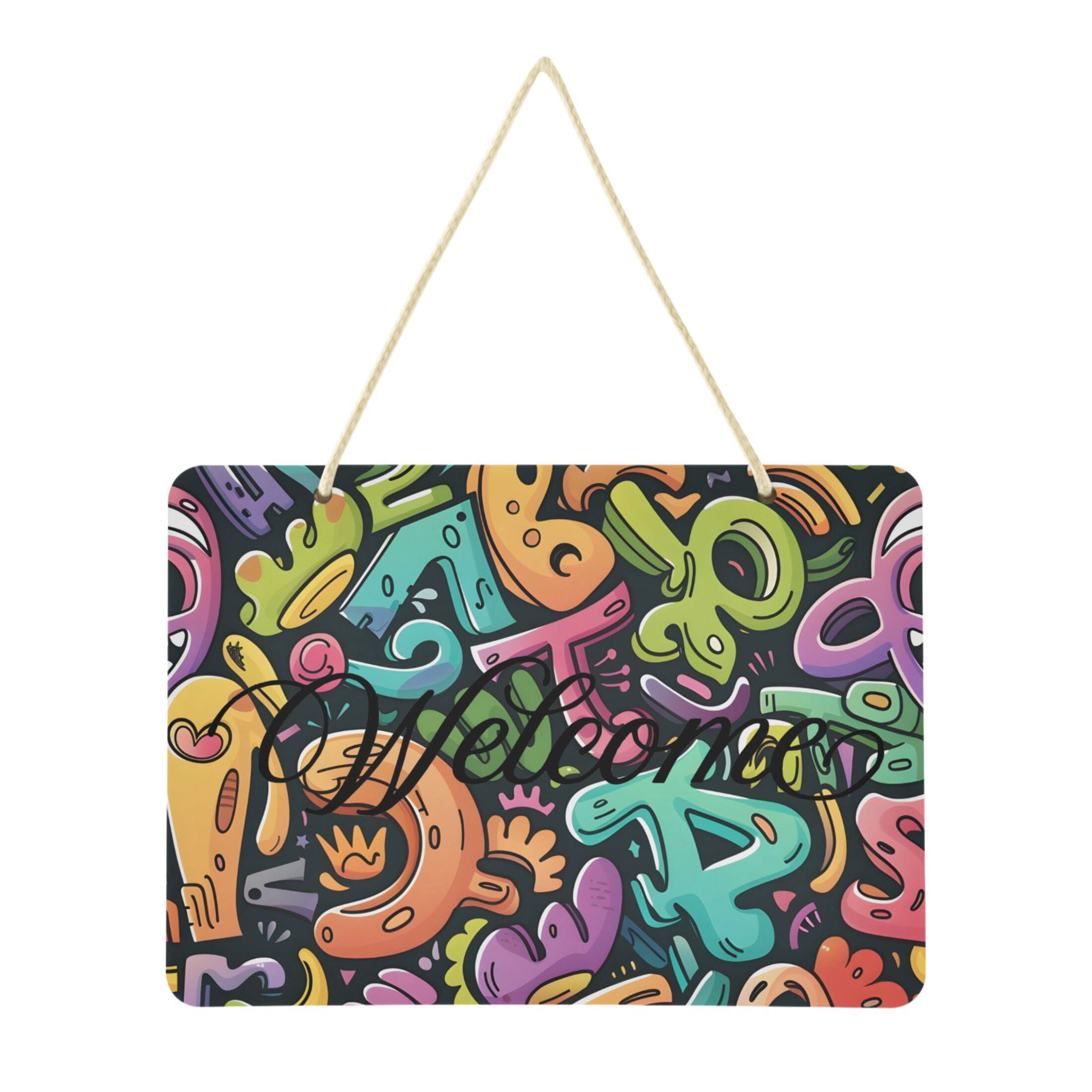 Funny Characters Welcome Sign Front Door PVC 14x10 inch Hanger Hello ...