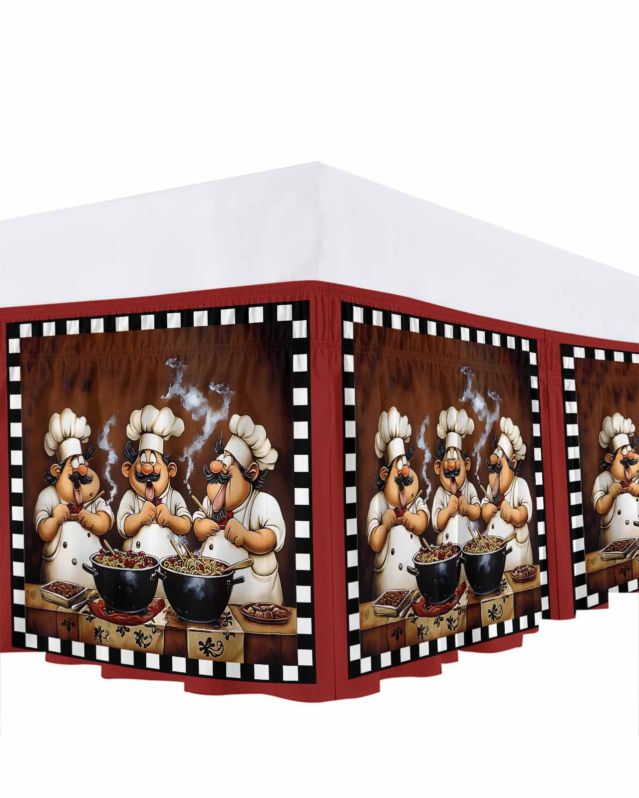 Funny Chefs Bed Skirt Queen Size 18" Drop Chef Cooking Food Red Plaid ...