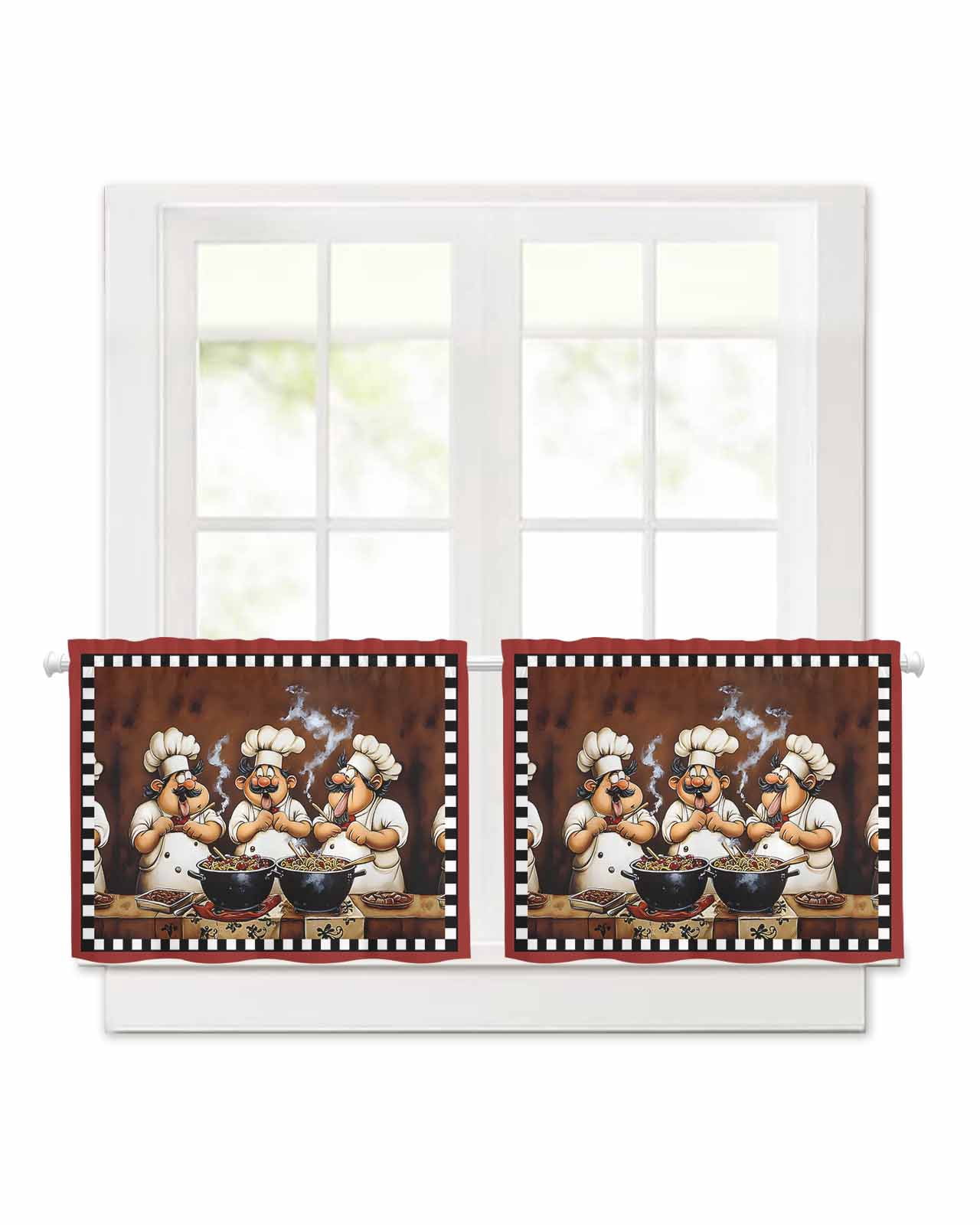 Funny Chefs Short Blackout Curtains 24 Inch Long Chef Cooking Food Red ...
