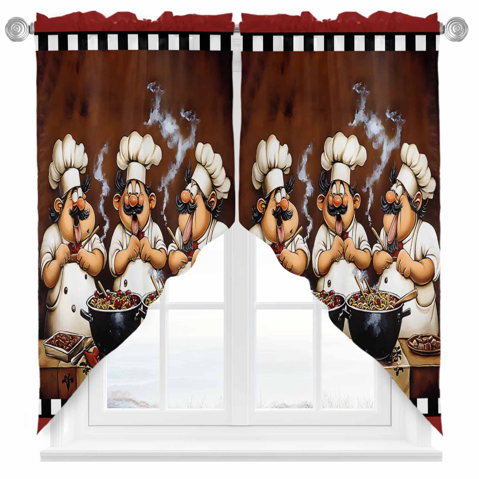 Funny Chefs Swag Valances for Windows 2 Pack Chef Cooking Food Red ...