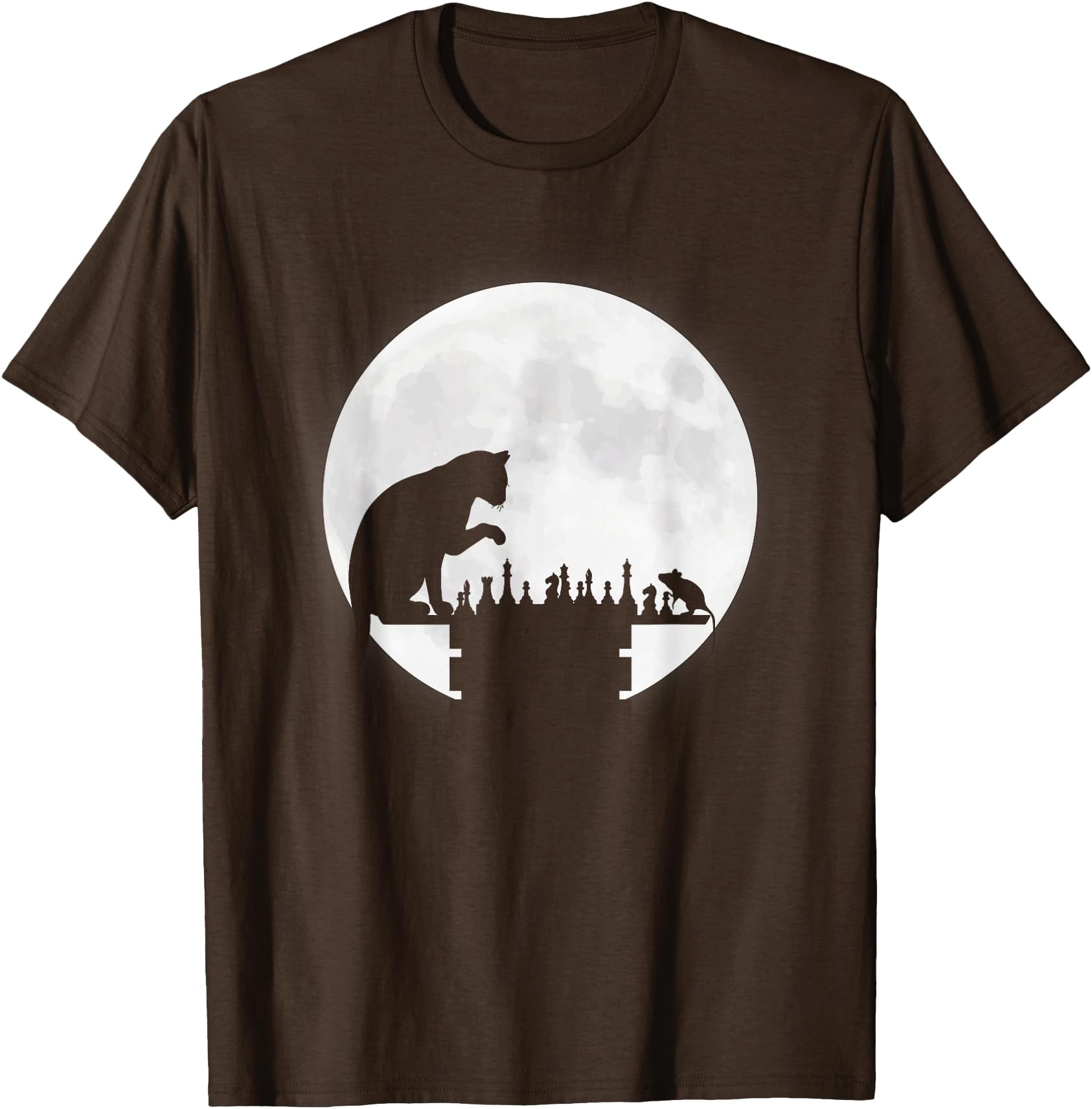 Funny Chess Board Cat Mouse Chess Playing Moon Graphics Gift T-Shirt ...