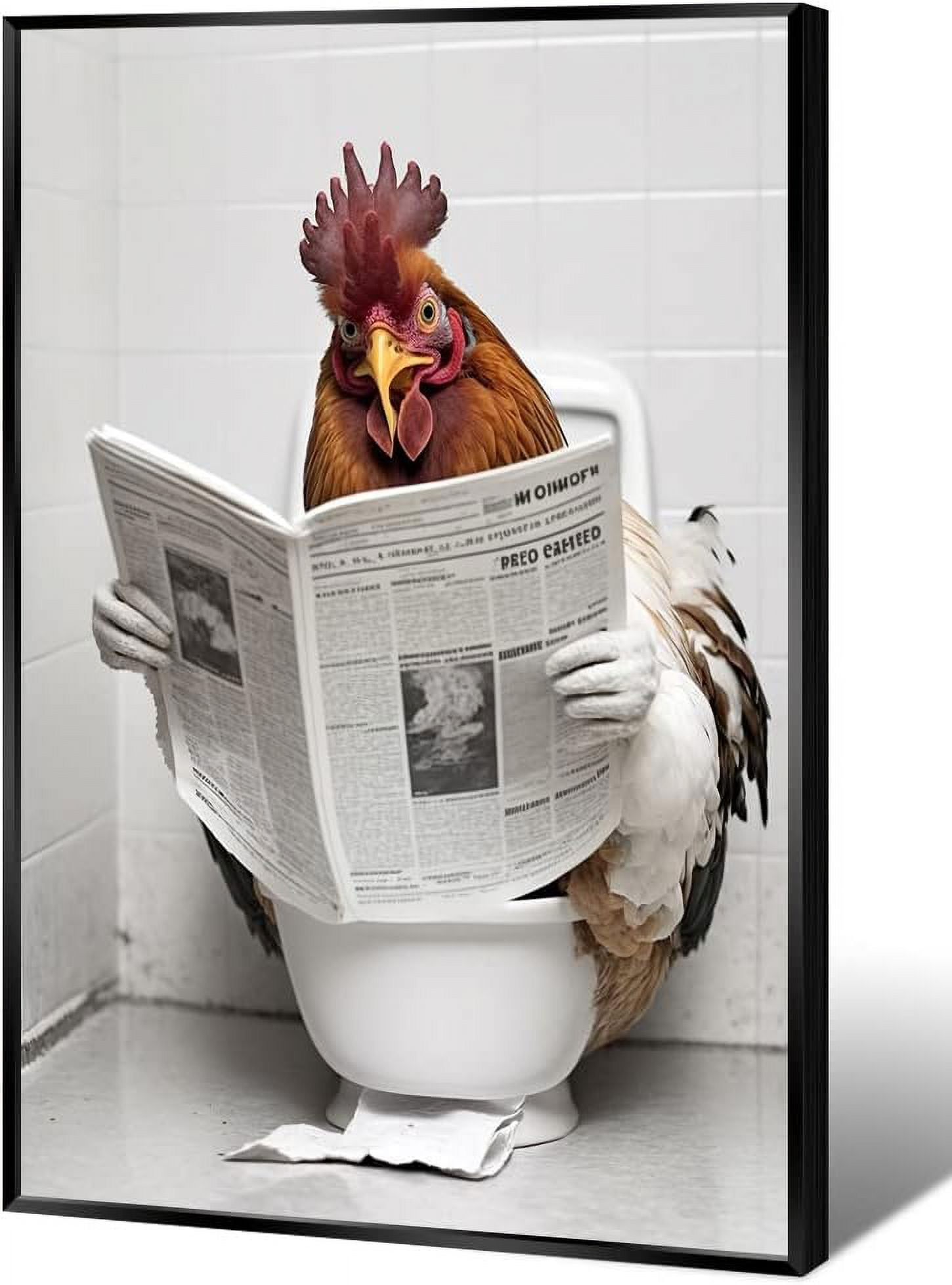 Funny Chicken Bathroom Canvas Wall Art Cute Chicken In Toilet Posters ...