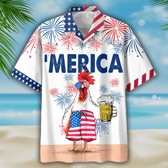 Funny Chicken Beer Hawaiian Shirt For Independence'S Day, Cool Chicken ...