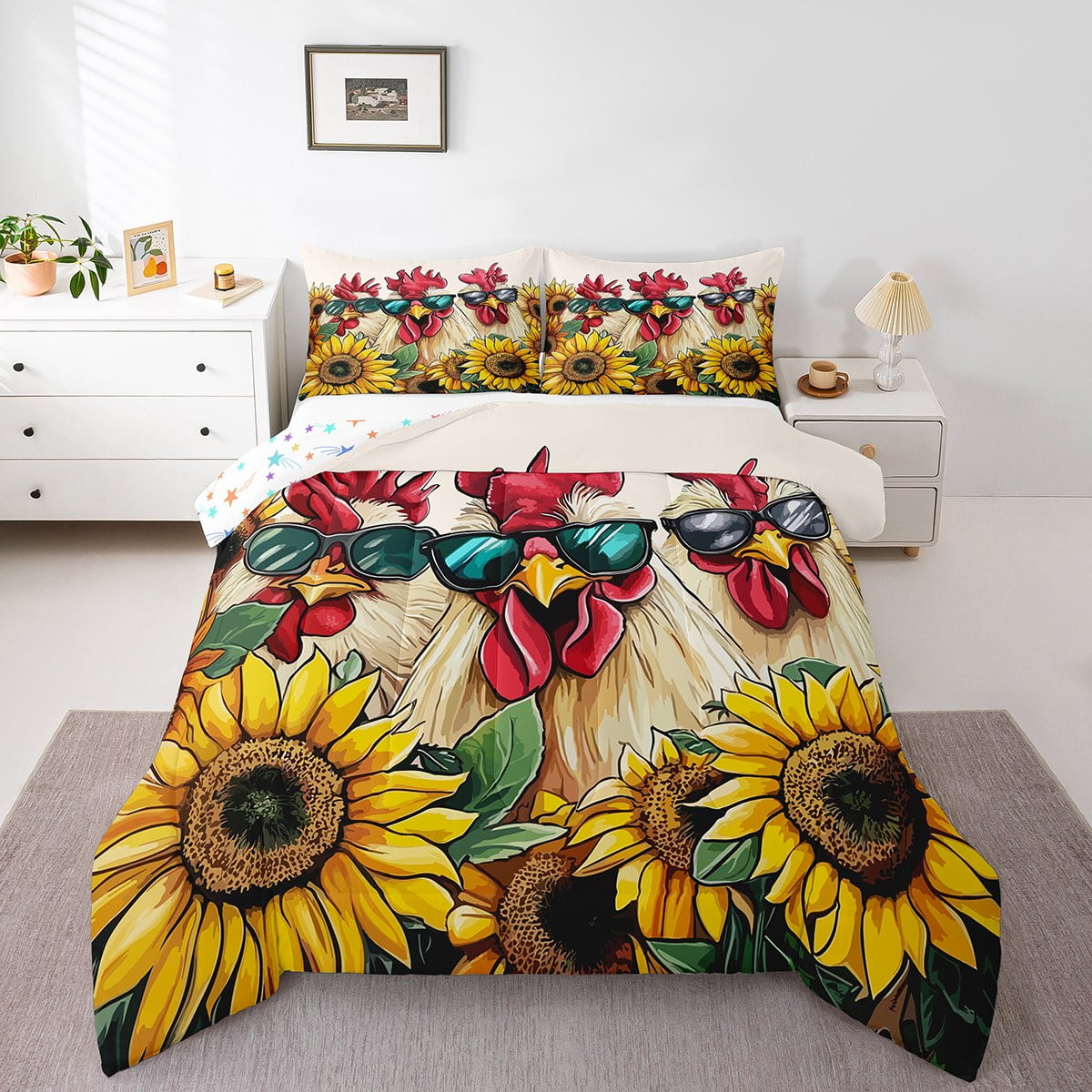 Funny Chicken Comforter Set King Size,Rustic Farmhouse Animal Rooster ...