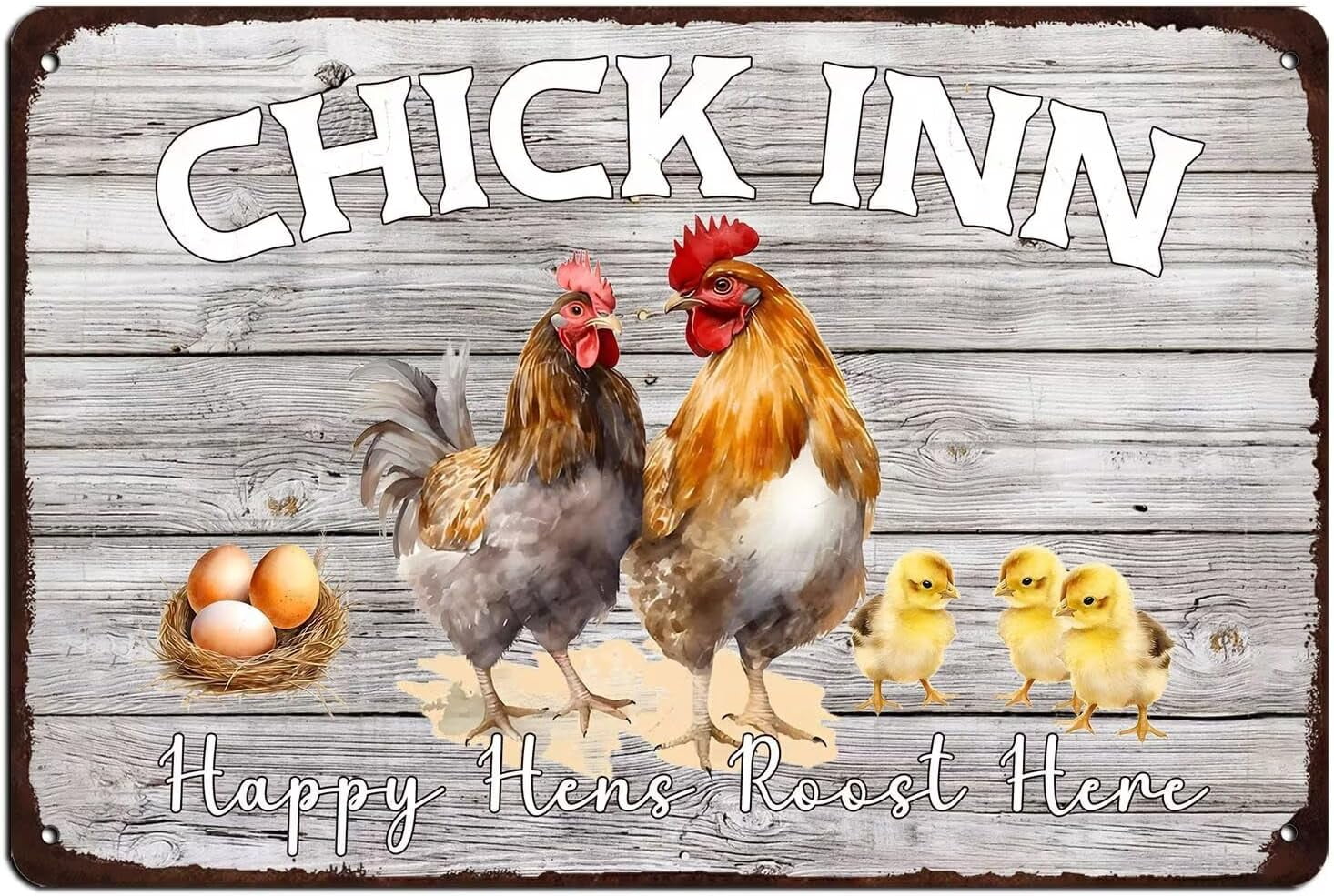 Funny Chicken Coop Metal Sign Rustic Chick Inn Happy Hens Roost Here ...