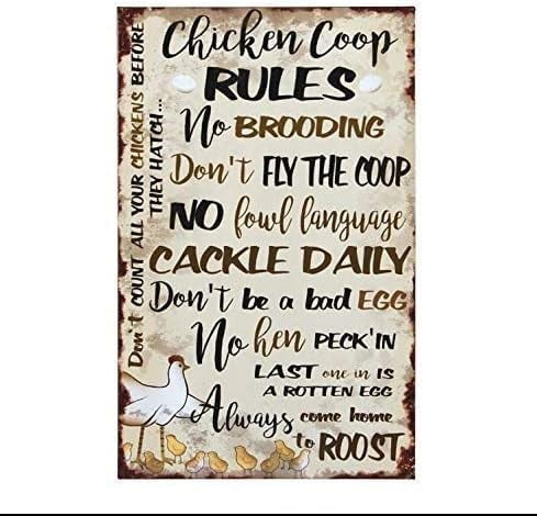 Funny Chicken Coop Rules Metal Tin Sign No Brooding Don't Fly The Coop ...