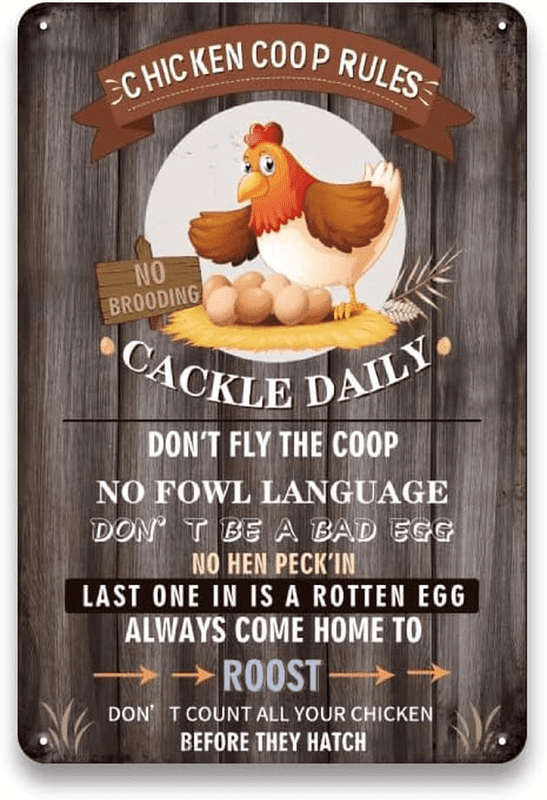 Funny Chicken Coop Rules Sign - Rustic Vintage Metal Chicken Signs ...
