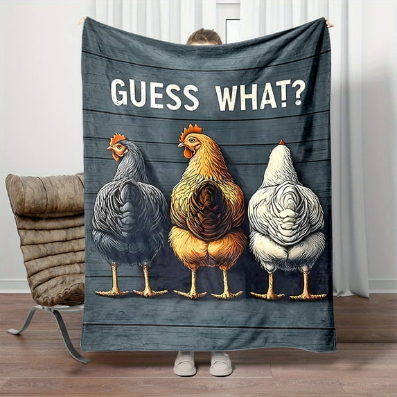 Funny Chicken Guessing Game Throw Blanket - Reversible Flannel Fleece ...