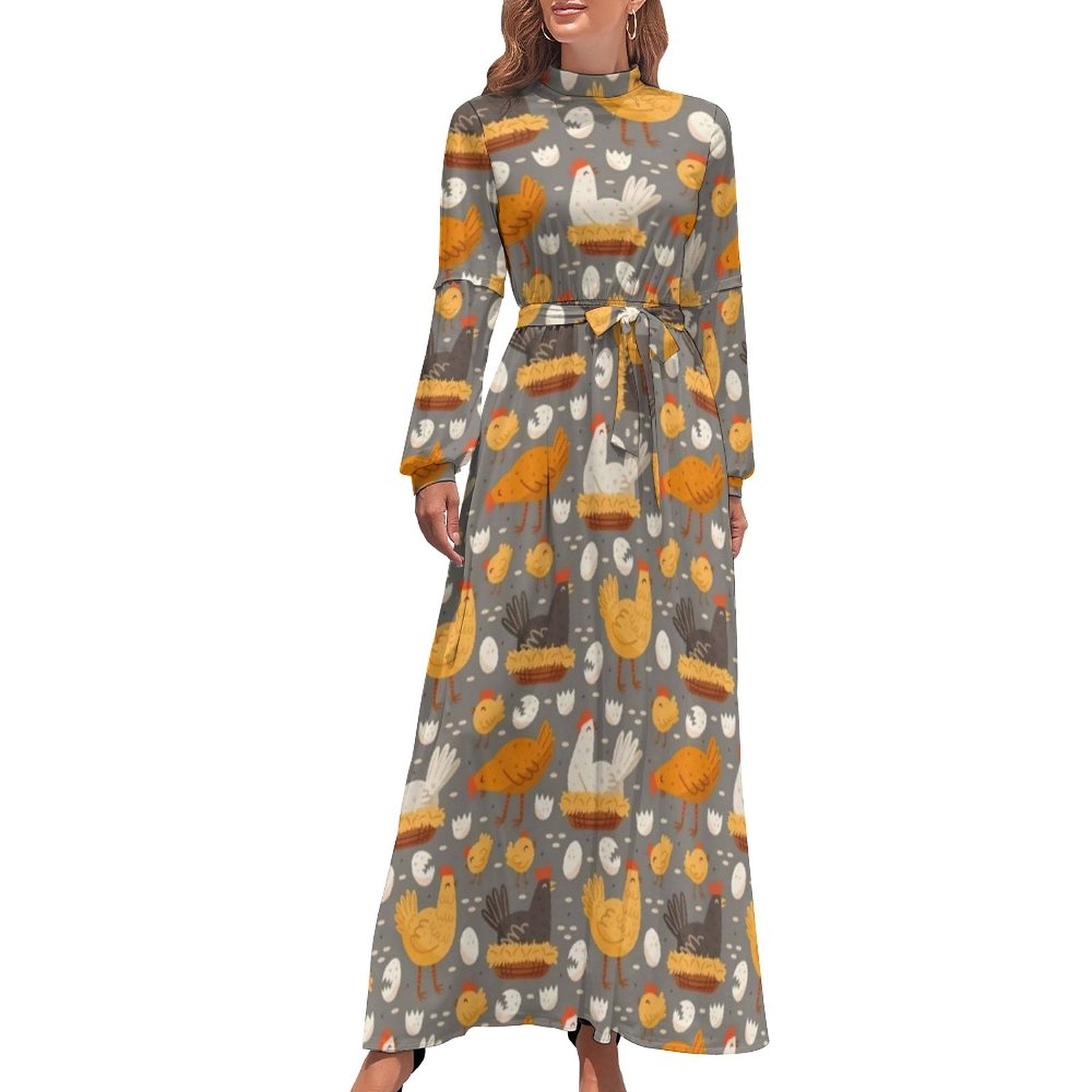 Funny Chicken Print Dress Easter Egg Pattern Street Style Bohemia ...