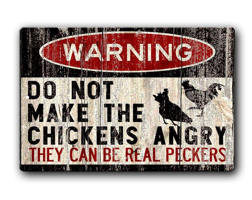 Funny Chicken Sign,Funny Metal Signs,Chicken warning Sign,Angry chicks ...