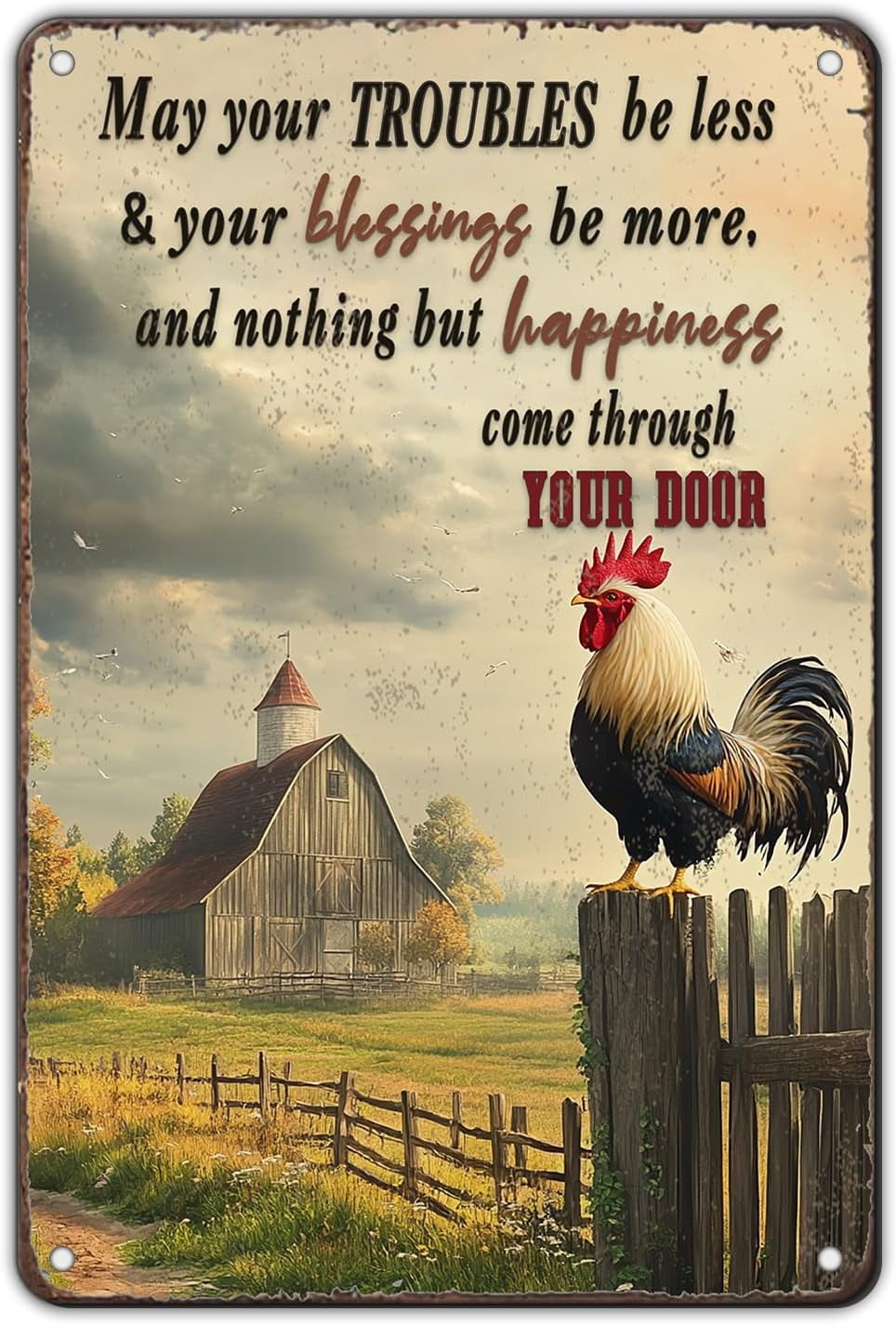 Funny Chicken Signs Farmhouse Rooster Crowing Farm Fence Aluminium Sign ...