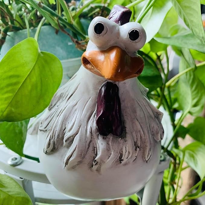 Funny Chicken Statues Resin Ornaments Decor for Garden Outdoor Fence ...