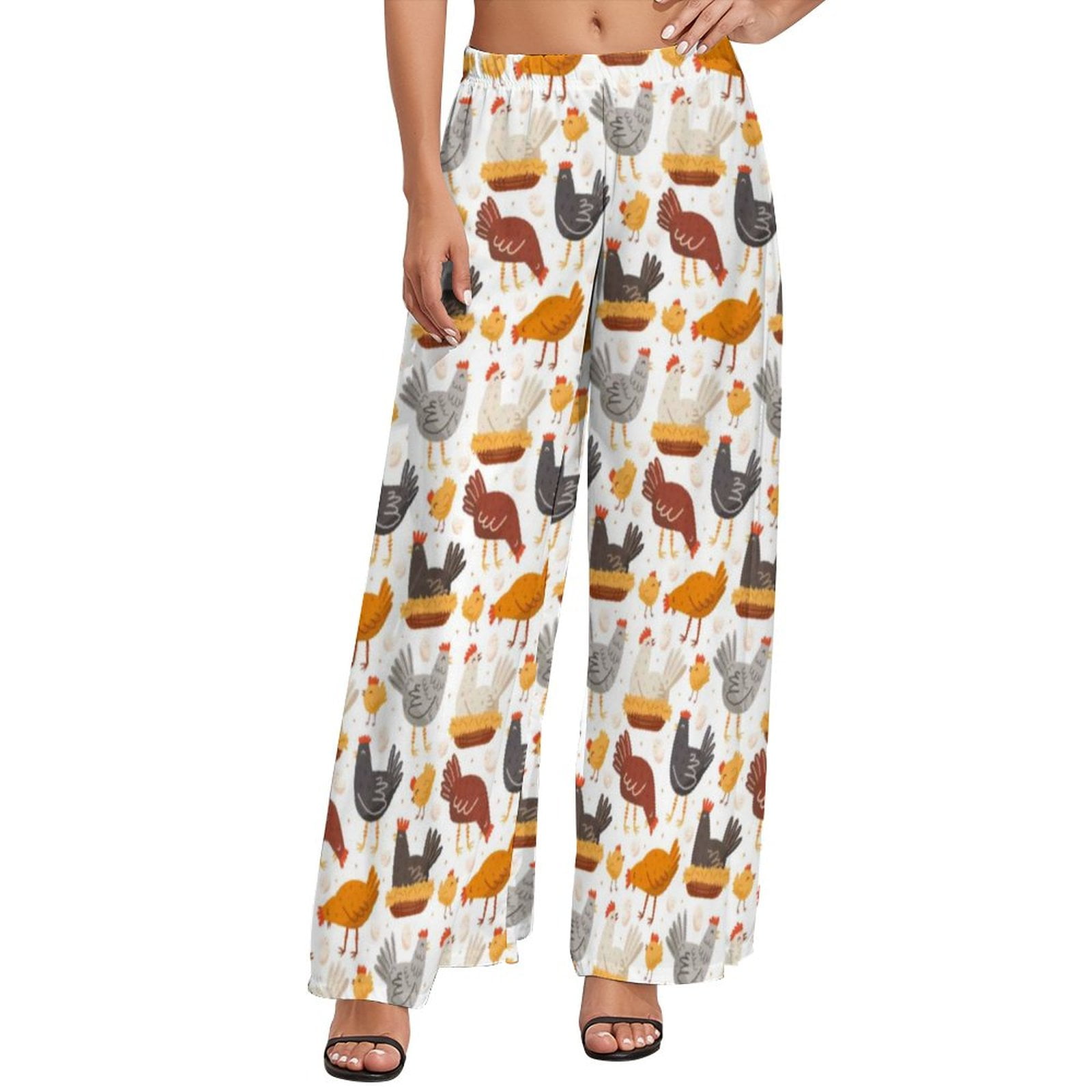 Funny Chicken Straight Pants Cute Chickens Modern Wide Leg Pants Female ...