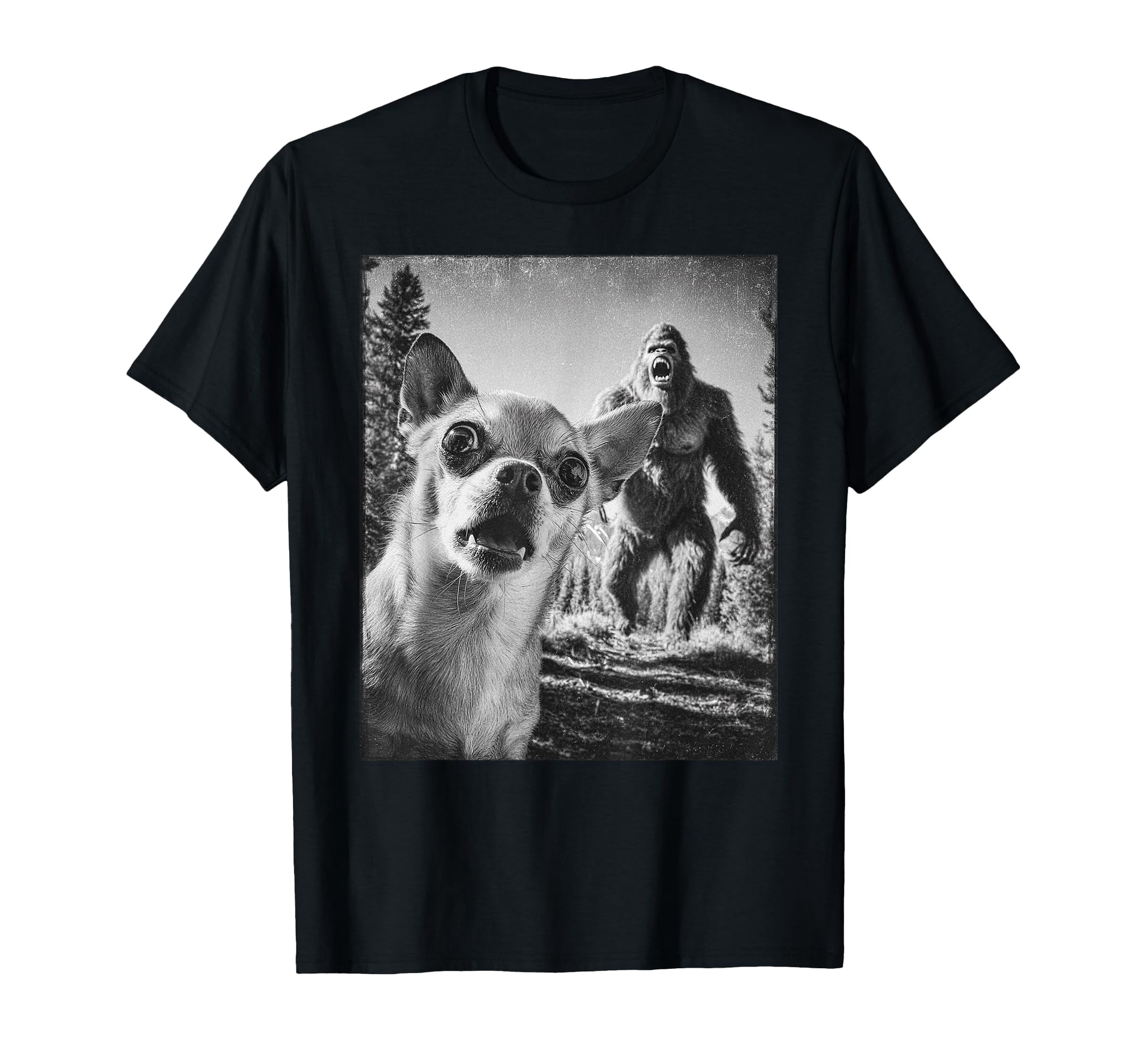 Funny Chihuahua and Bigfoot Cryptid Humor T-Shirt for Outdoor Adventure ...