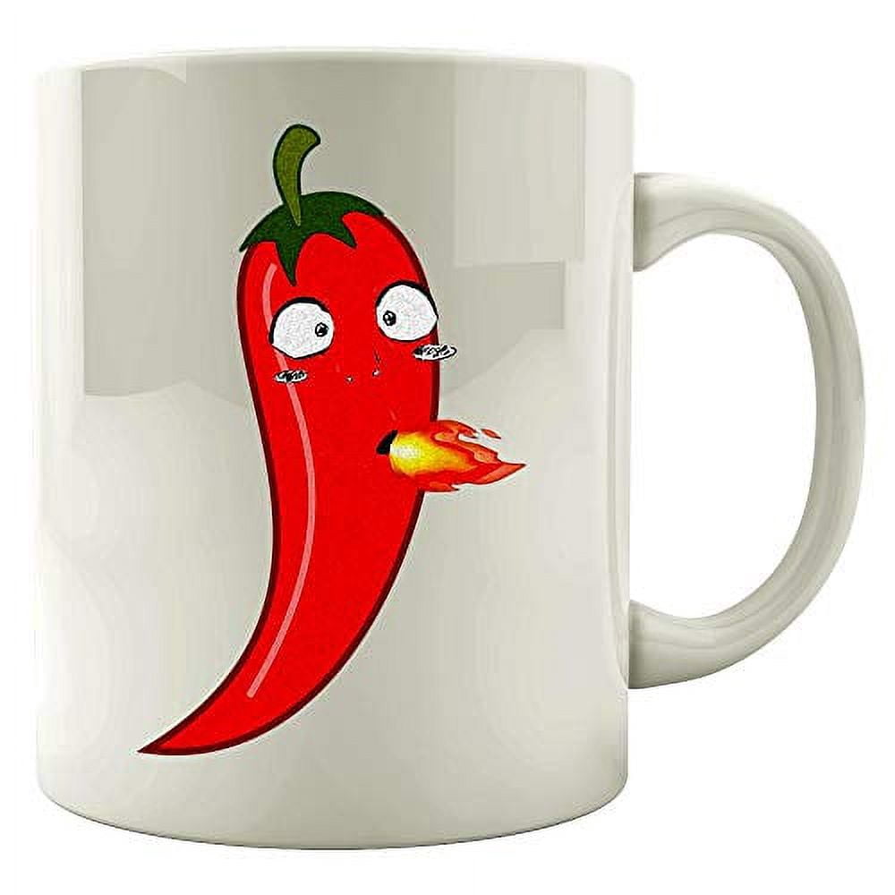 Funny Chili Pepper 11 oz Coffee Mug - Spicy Fire Flavor White Ceramic ...