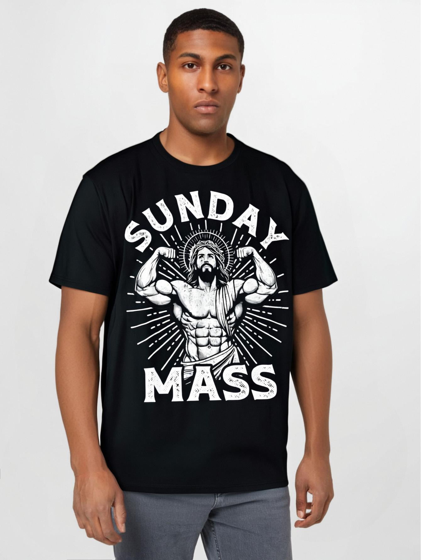 Funny Christian Sunday Mass Bodybuilder Gym Jesus Motivation T-Shirt ...
