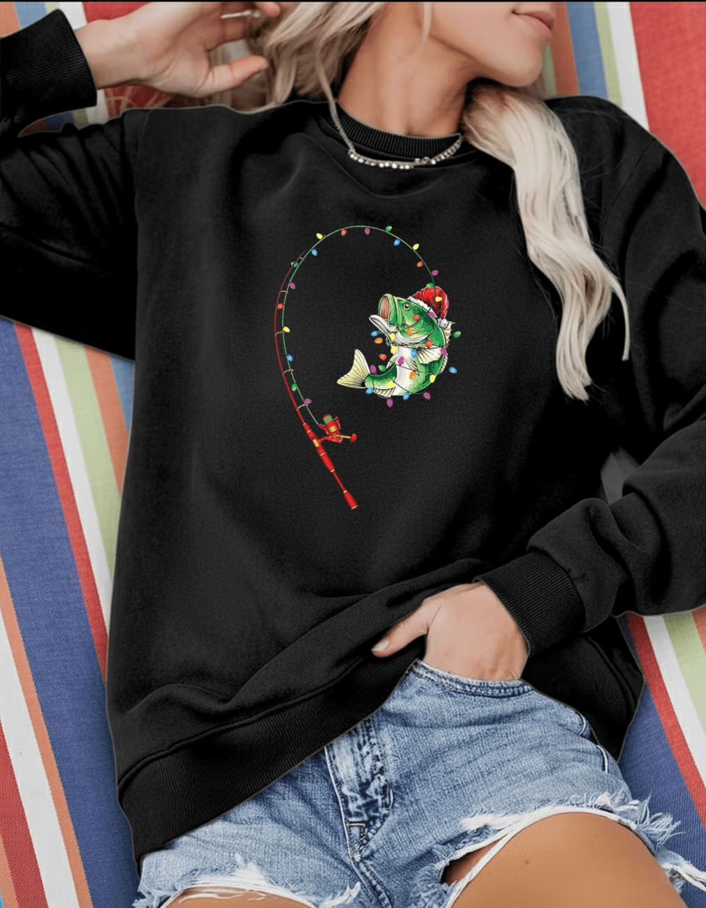 Funny Christmas Bass Fishing For Dad Angler Holiday Gift Sweatshirt ...