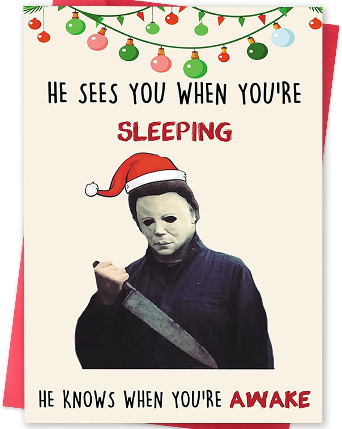 Funny Christmas Card with Horror Theme – "He Sees You When You're ...