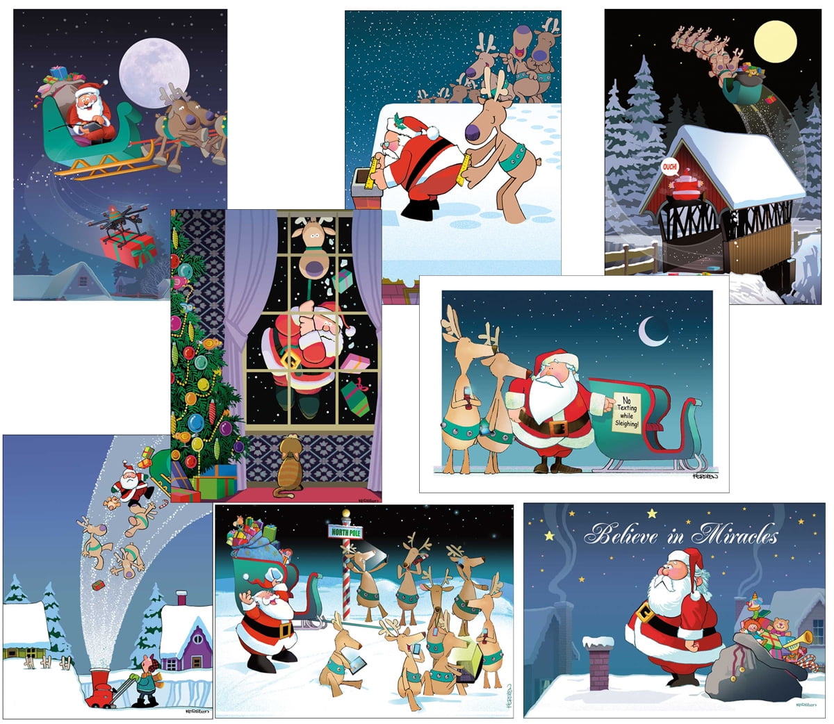 Boxed Multipack of 24 Funny Christmas Cards with Words Inside & 25 ...