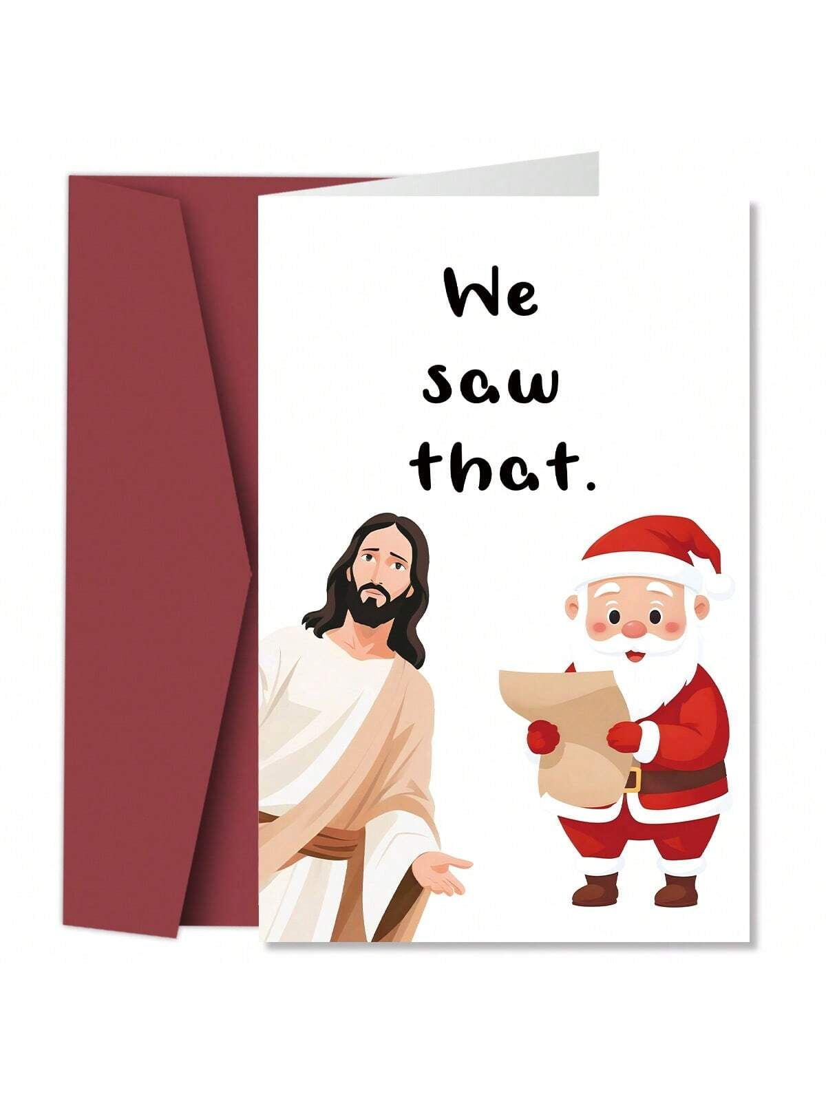 Funny Christmas Card – “We Saw That” Santa & Jesus Design – Blank ...
