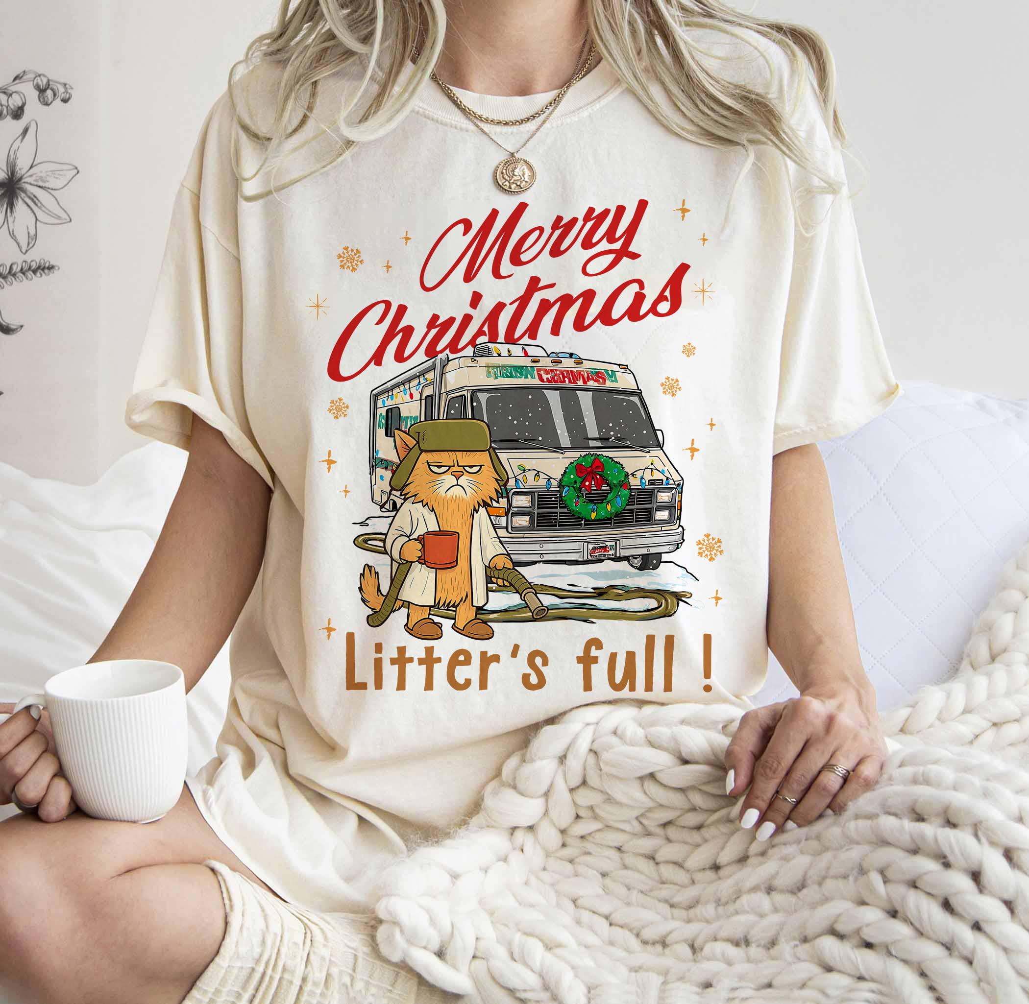 Funny Christmas Cat T-Shirt | Merry Christmas Litter’s Full Graphic Tee ...