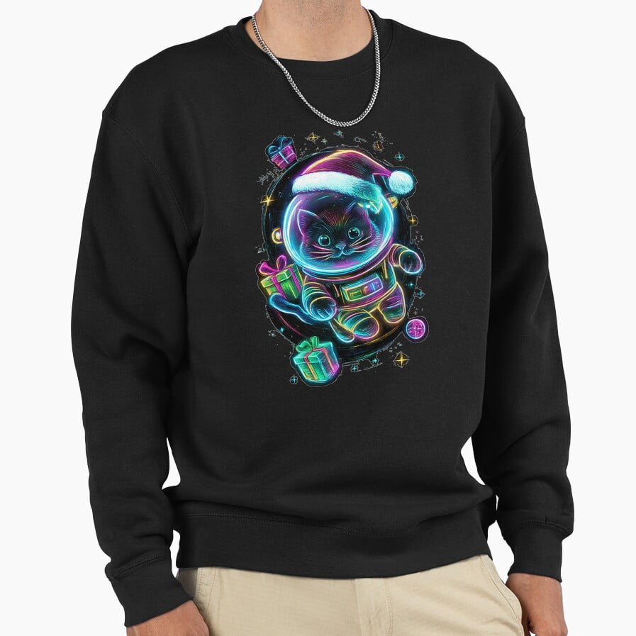 Funny Christmas Cat Wearing St. Nick Hat Cute Graphic Unisex Sweatshirt ...
