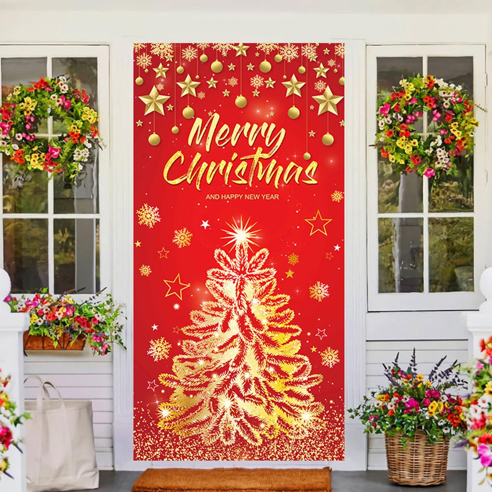 Funny Christmas Door Cover Banner Front Door Photo Backdrop Cloth ...