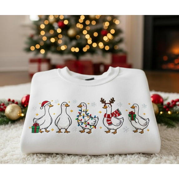 Funny Christmas Duck Embroidered Shirt, Cute Duck Xmas Sweatshirt ...