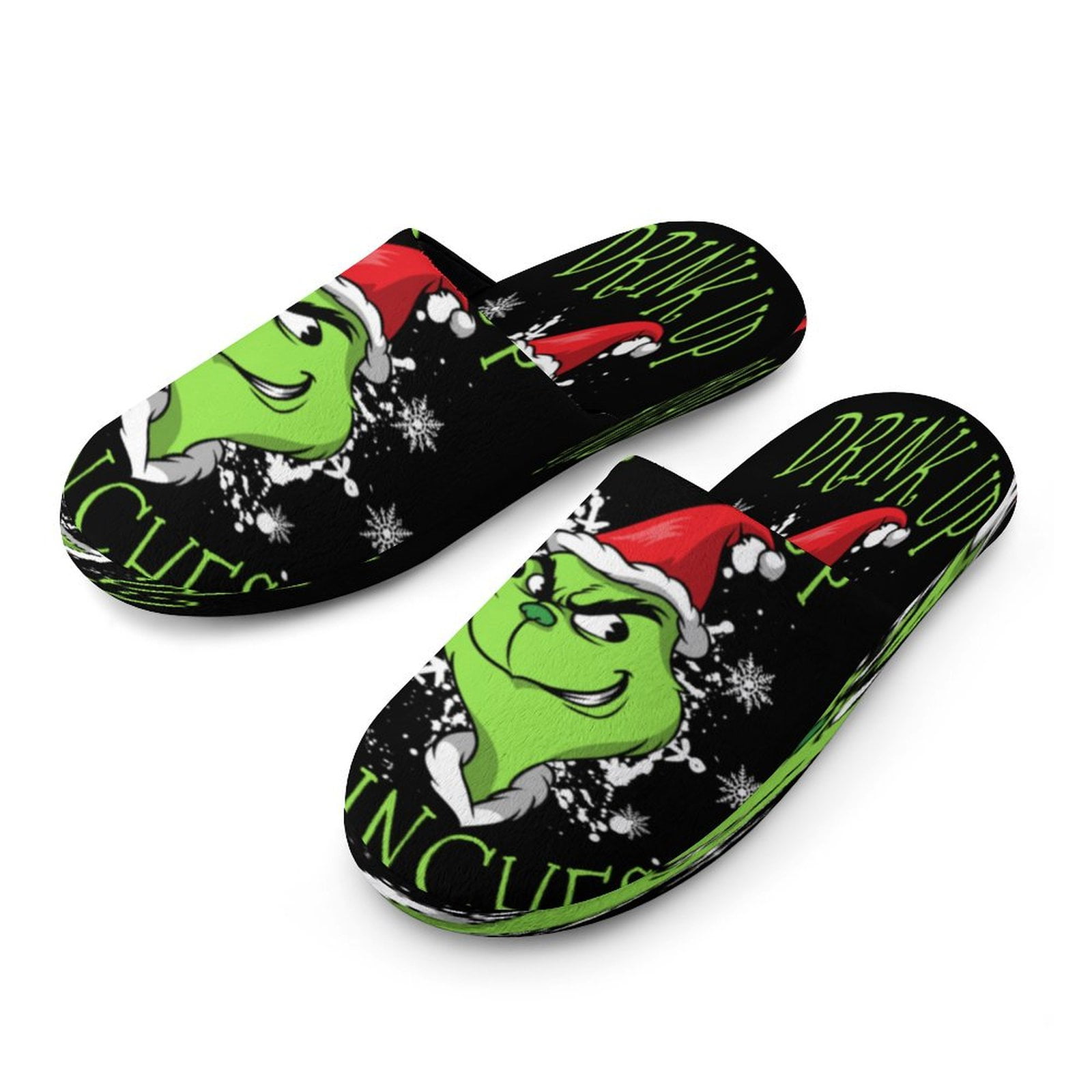 Funny Christmas Grinch Slippers Winter Mens Fluffy Plush Slippers Cute ...