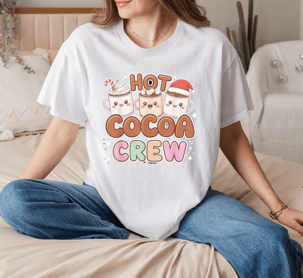 Funny Christmas Hot Cocoa And Marshmallow Crew Holiday Drink Unisex T ...