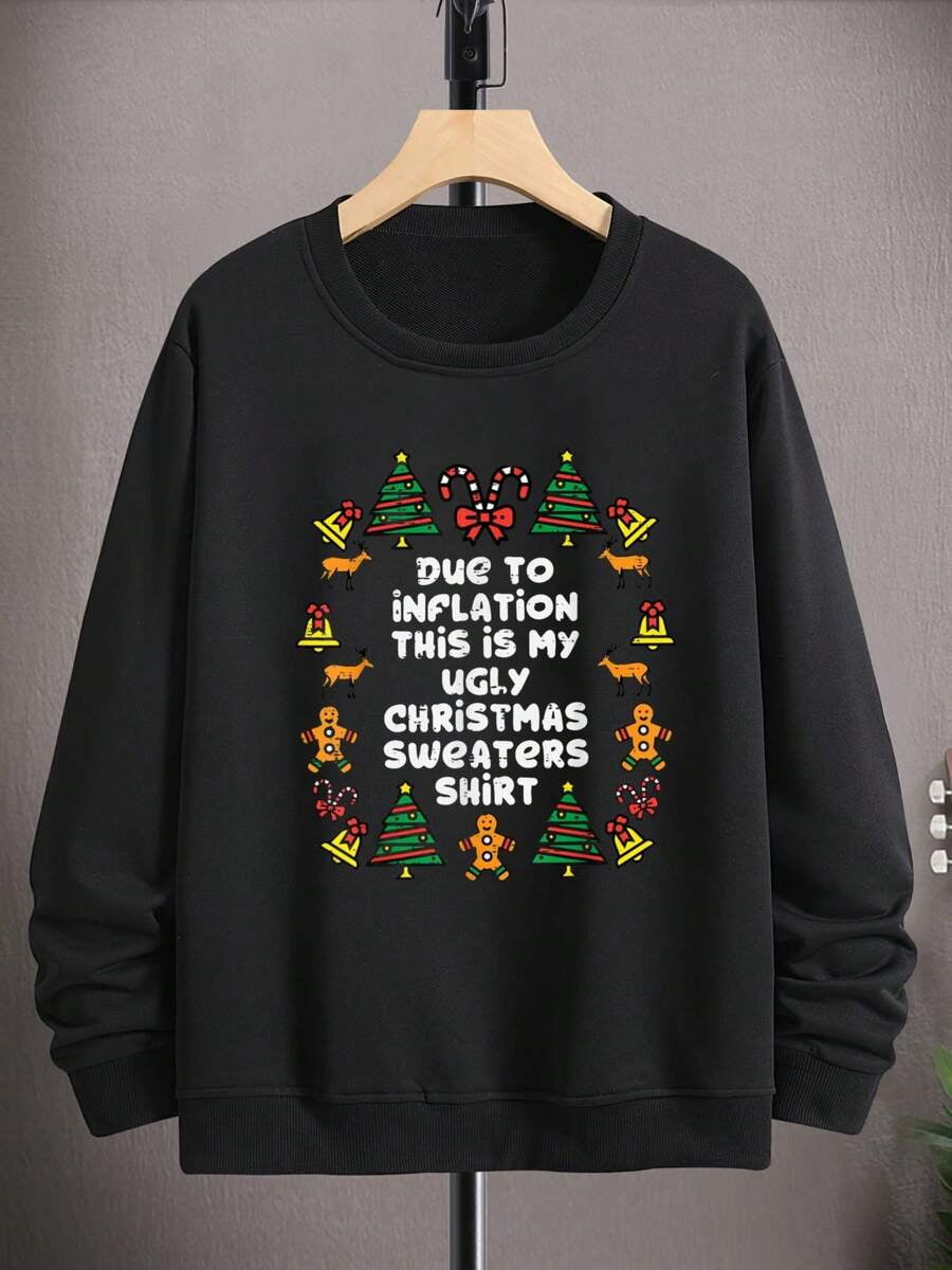 Funny Christmas Inflation Sweater For Men - Long Sleeve Crew Neck ...