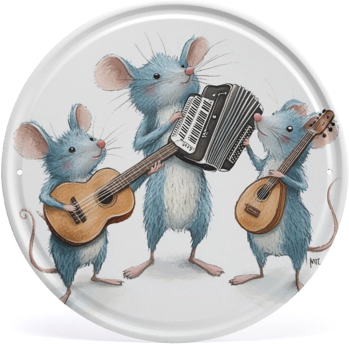 Funny Christmas Mouse Music Band Round Metal Tin Sign Mouse Playing ...