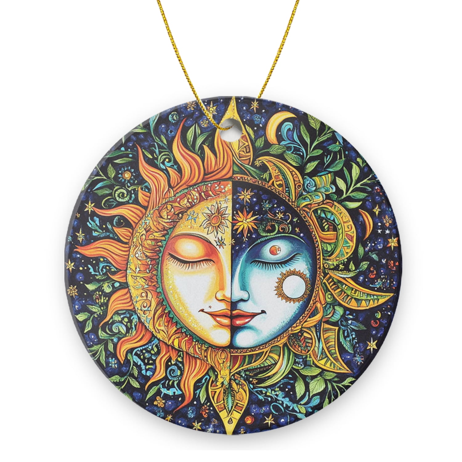 Funny Christmas Ornament,Circular Design With Sun And Moon Face,Xmas ...