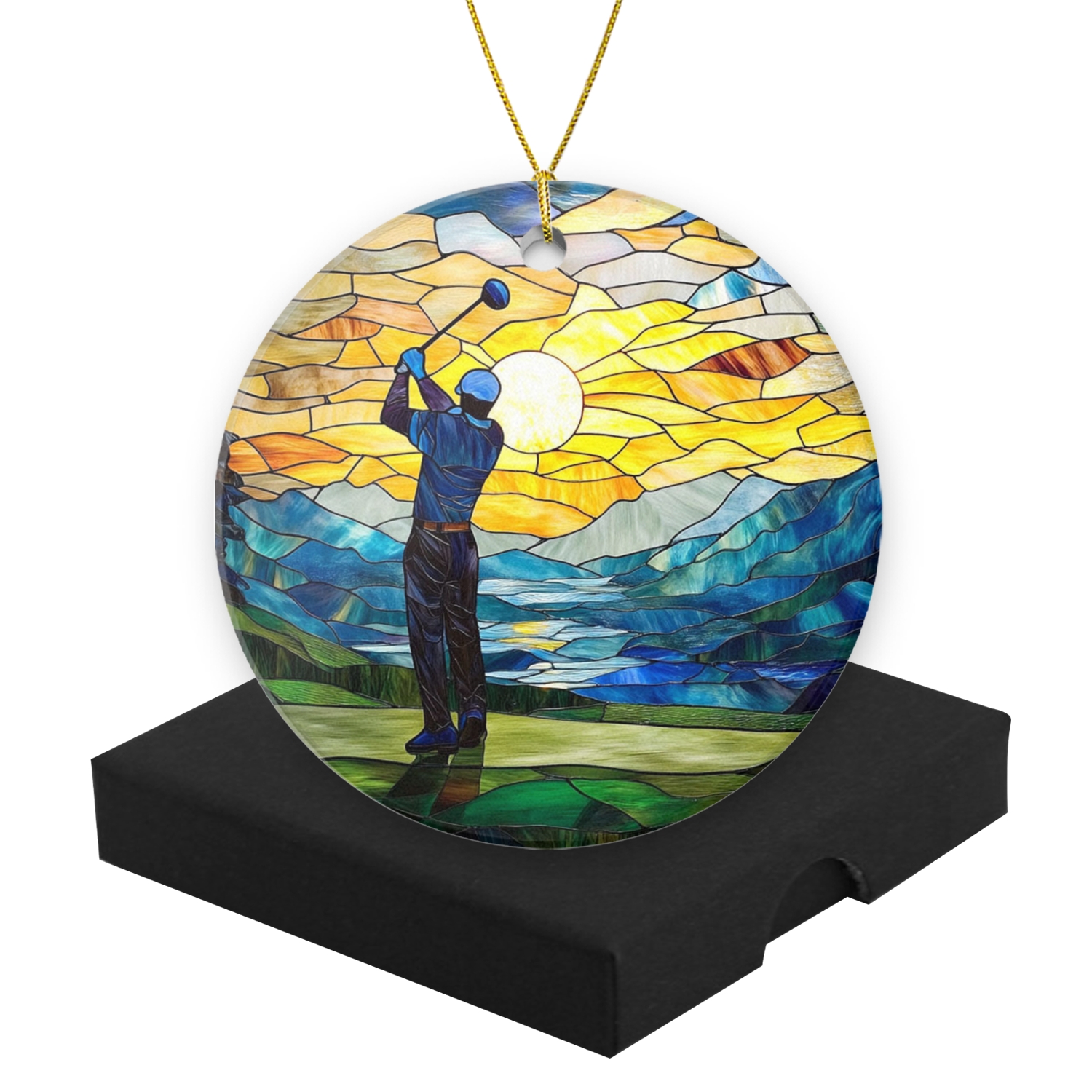 Funny Christmas Ornament,Stained Glass Mural Of Silhouette Of Golfer ...