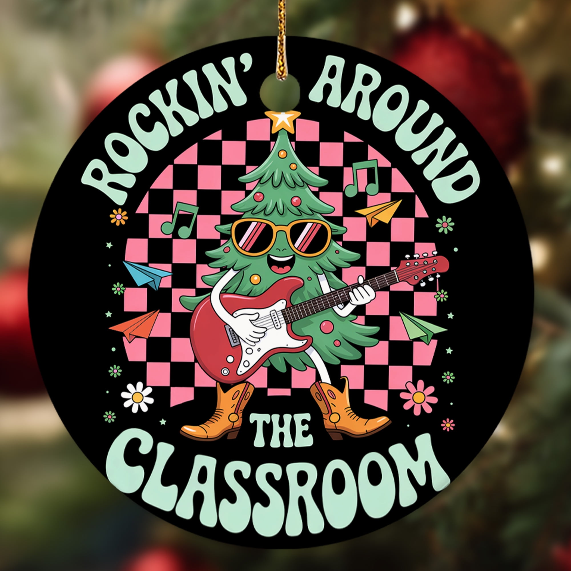 Funny Christmas Rock Ornament, Rockin' Around The Classroom Ceramic ...